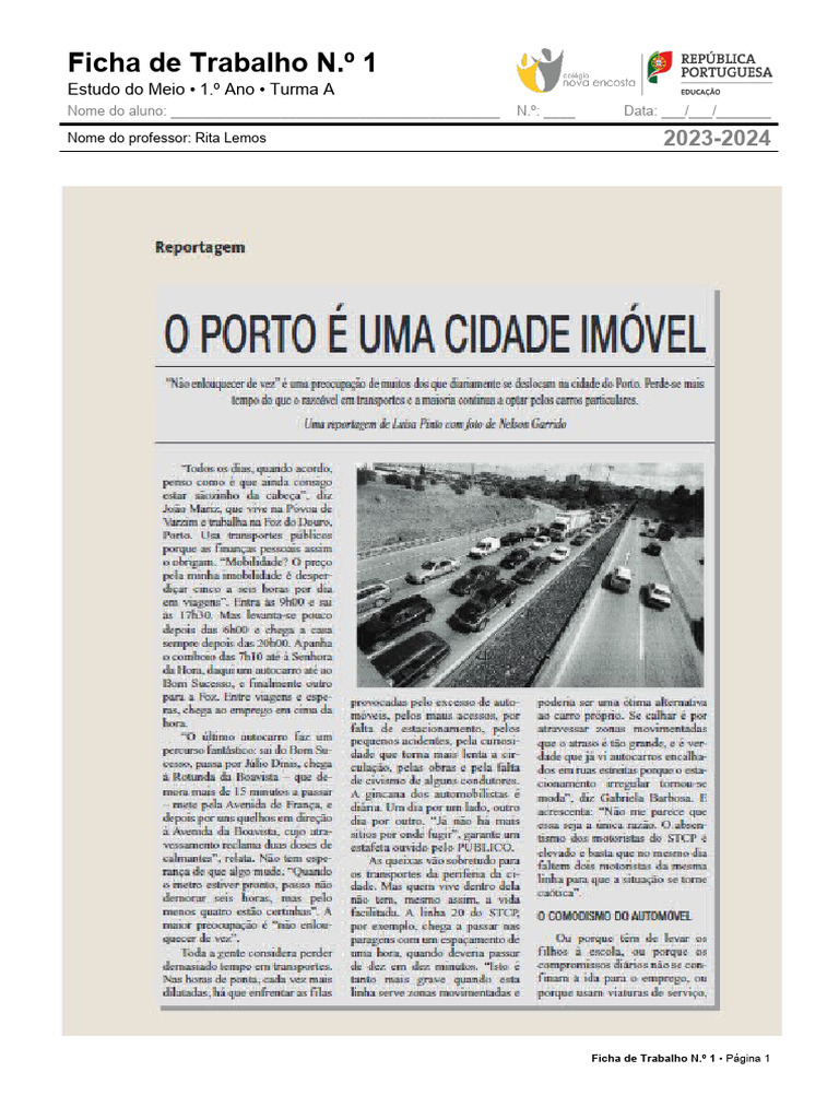 Ficha - Trabalho Reportagem | PDF