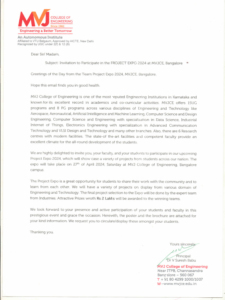 Invitation-Project Expo 2024 - MVJCE | PDF