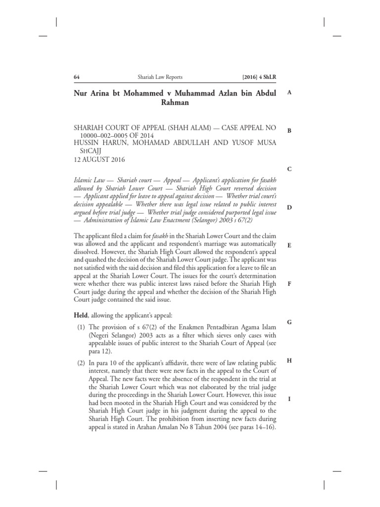Nur Arina BT Mohammed V Muhammad Azlan Bin Abdul Rahman (2016) 4 SHLR ...