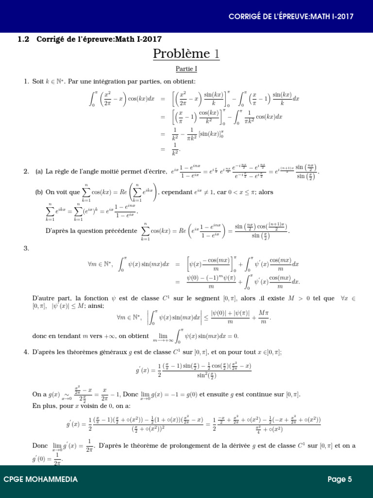 CNC 2017 Math-1 TSI Correction | PDF