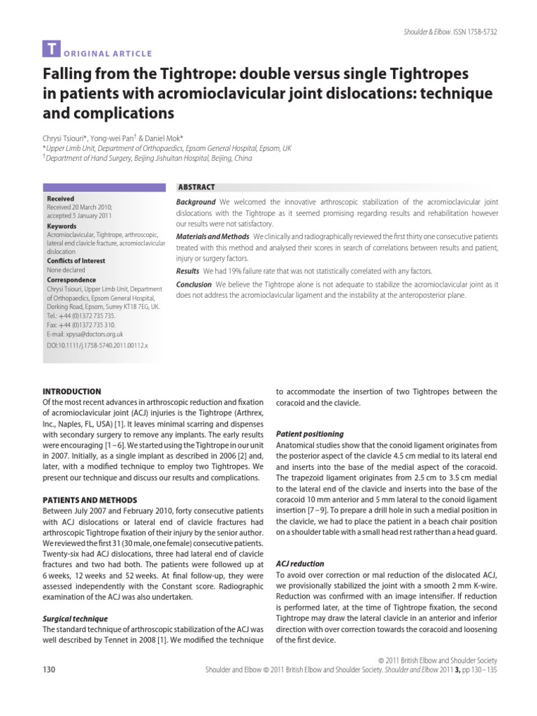 Falling From The Tightrope: Double Versus Single Tightropes in Patients ...