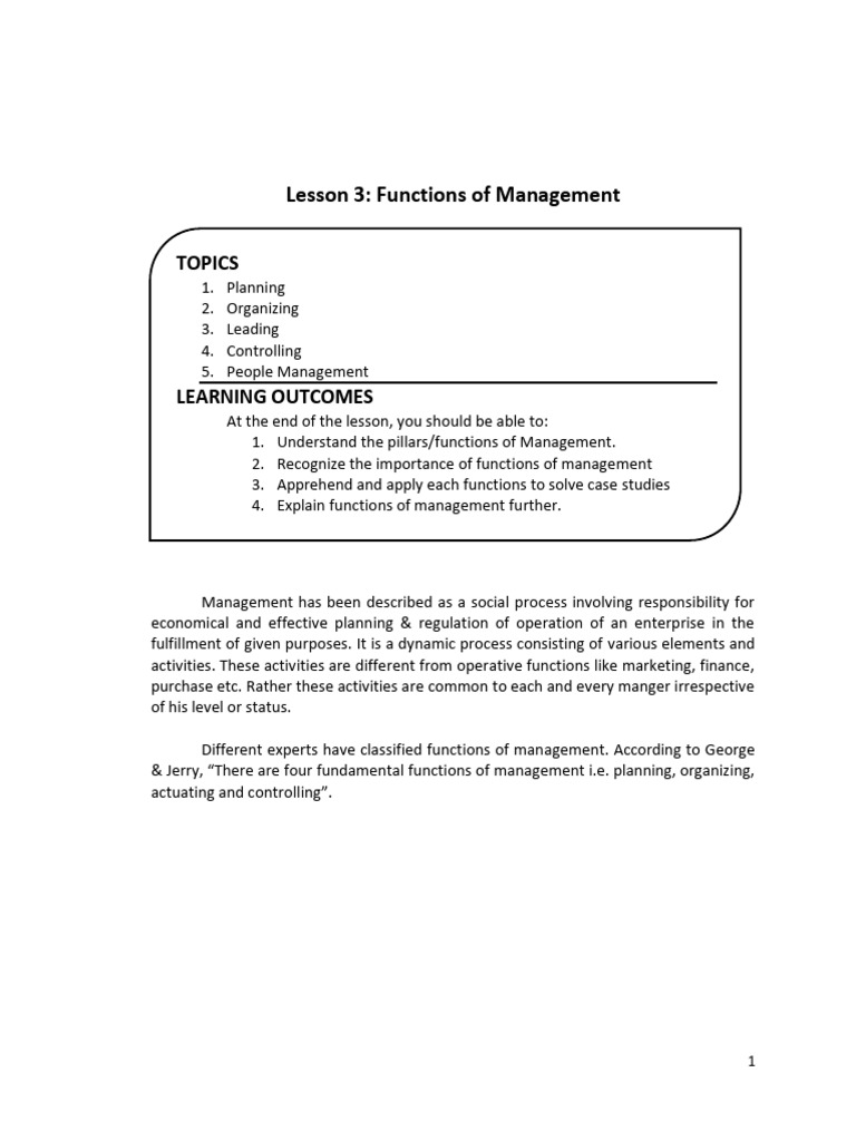 Lesson 3 Functions of Management | PDF | Motivational | Motivation