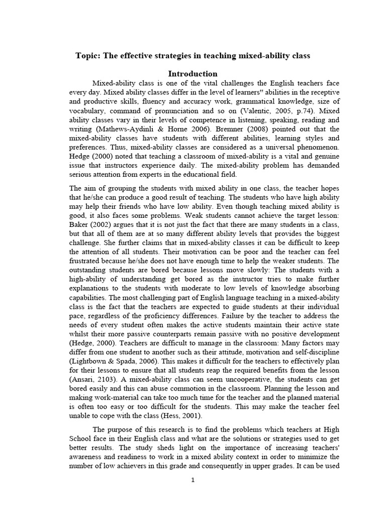 The Strategies of Teaching Mixed-Abilities Class | PDF | Teachers | Learning