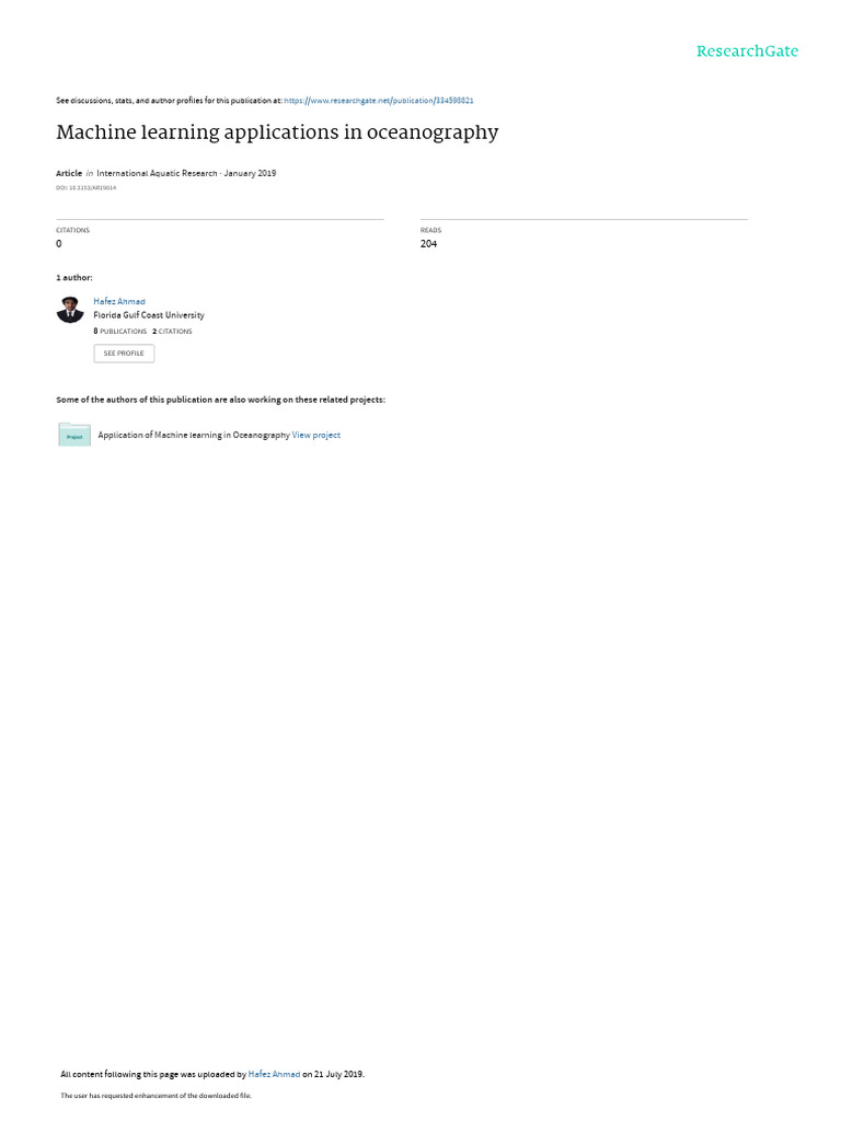 Machine Learning Applications in Oceanography: International Aquatic ...