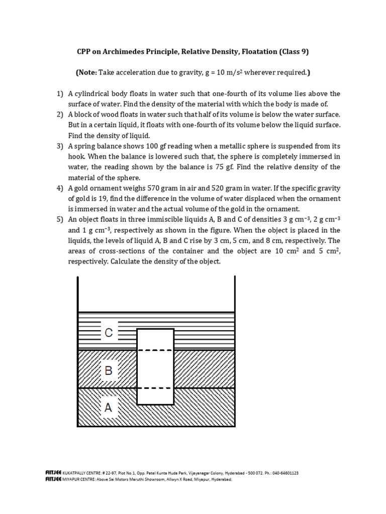 CPP On Archimedes Principle Relative Density Floatation (Class 9) | PDF