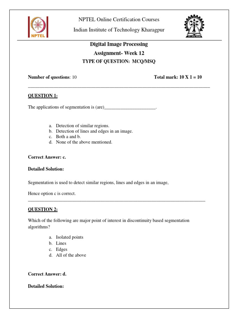 DIP - Assignment 12 Solution | PDF | Image Segmentation | Line (Geometry)