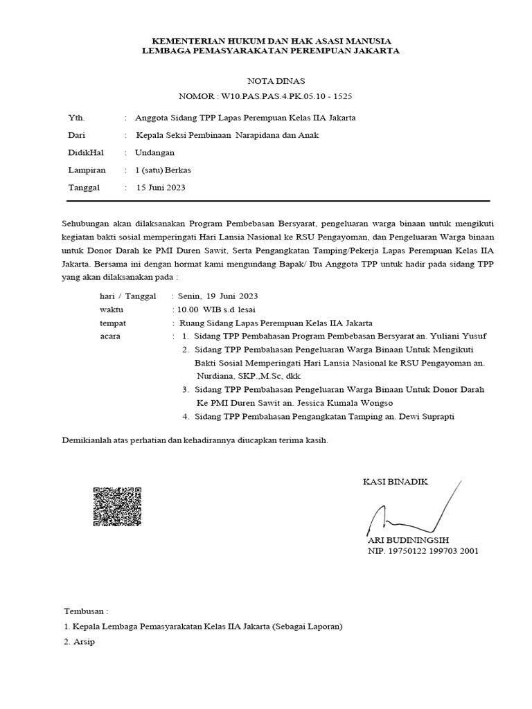 Nota Dinas Undangan Sidang TPP 19062023 Beserta Lampiran | PDF