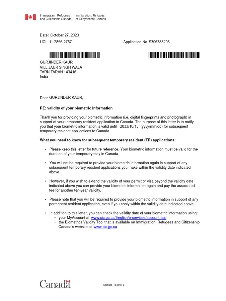 Biometric Validity Letter | Download Free PDF | Travel Visa | Passport