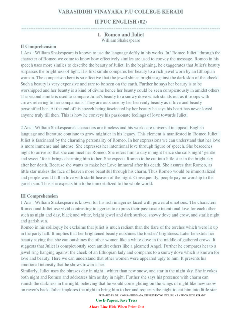 2nd Puc English Notes 2023 by Nagaraj Hemmady | PDF