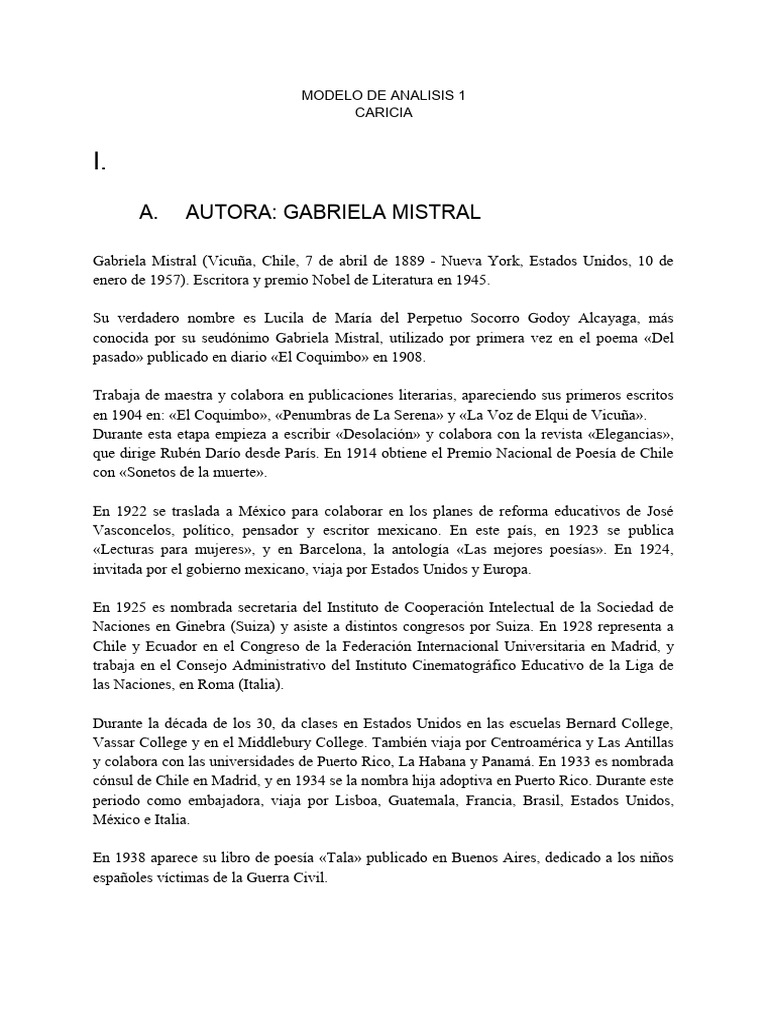 Análisis Poético de "Caricia" de Mistral | PDF | Poesía | Clásicos