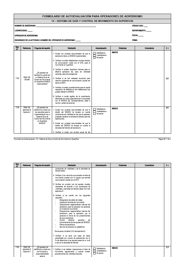 Autoevaluación SMGCS para Aeródromos | PDF