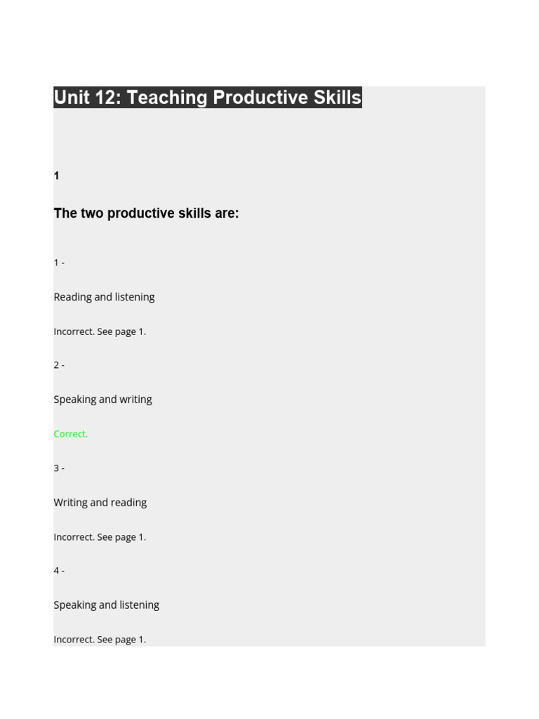 Unit 12 - Teaching Productive Skills TESOL Answers ITTT | PDF | Fluency ...