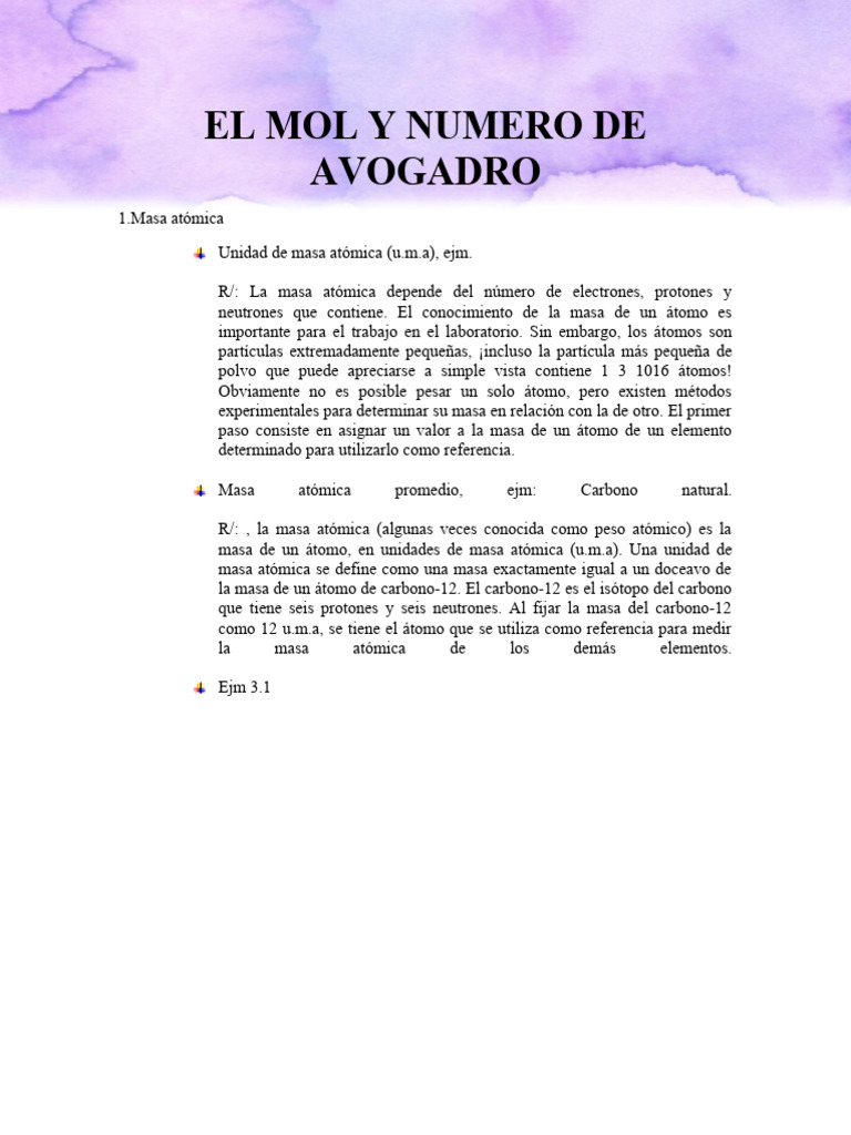 El Mol y Numero de Avogadro | PDF