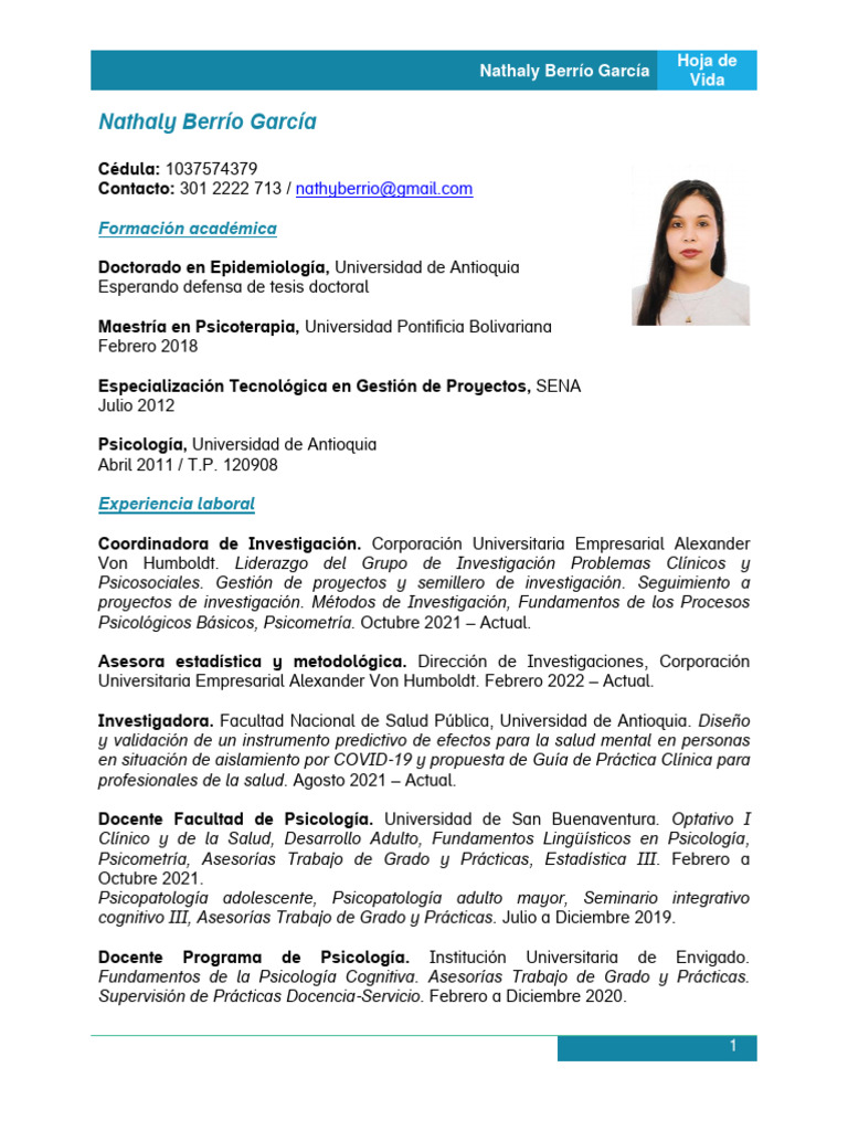 Nathaly Berrío CV 2023 | PDF