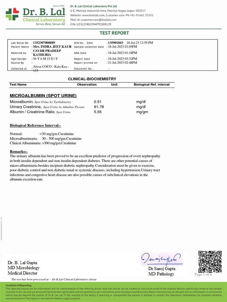 File - Report (1689931082736) | PDF | Creatinine | Medical Specialties