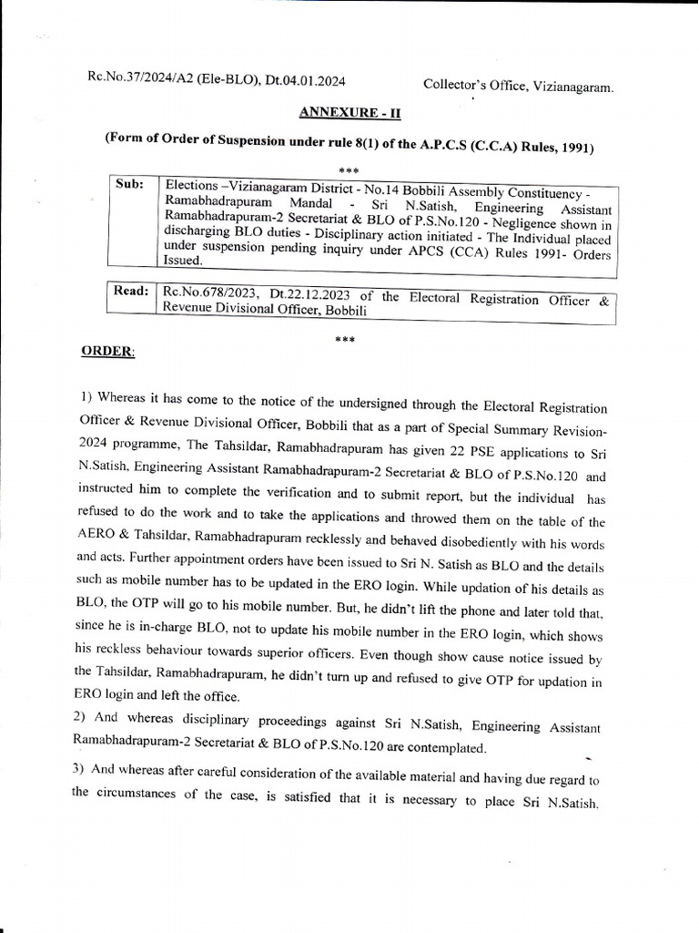 Negligence Shown in Discharging BLO Duty - Suspension Order 04.01.2024 ...