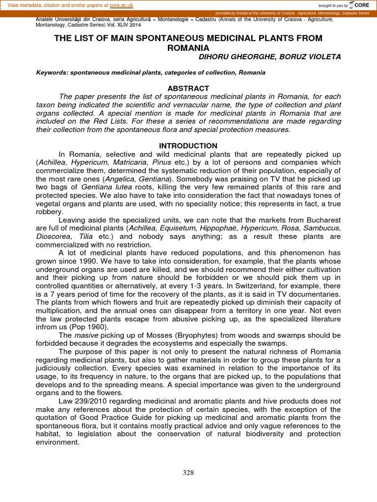 Lista Principalelor Plante Medicinale Spontane | PDF