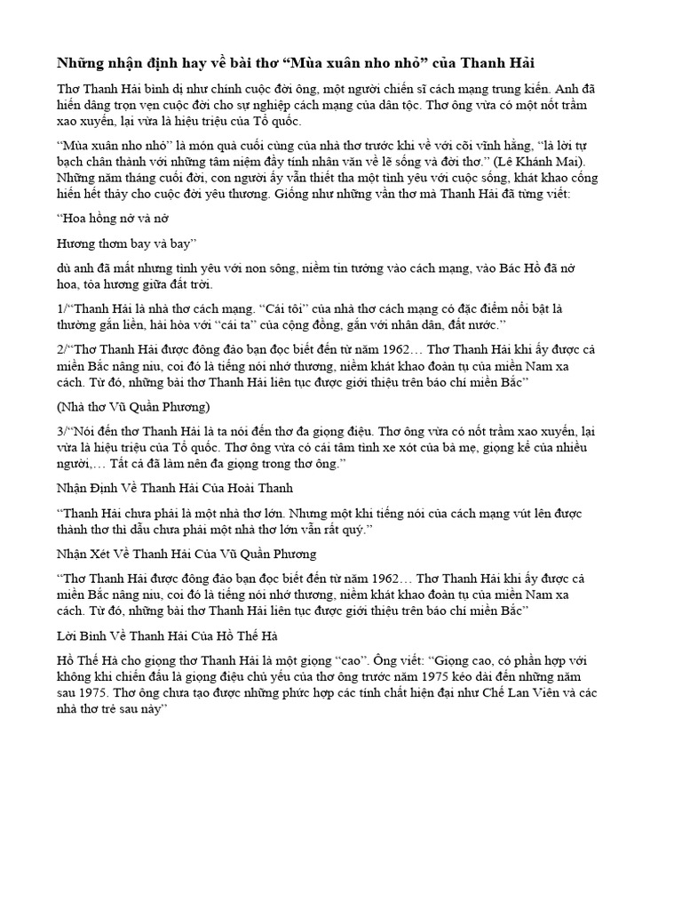Những nhận định hay về bài thơ MXNN | PDF