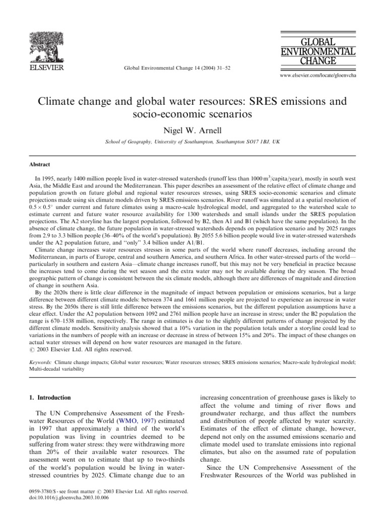 Climate Change and Global Water Resources - SRES Emissions and Socio ... Climate Change and Global Water Resources - SRES Emissions and Socio ...