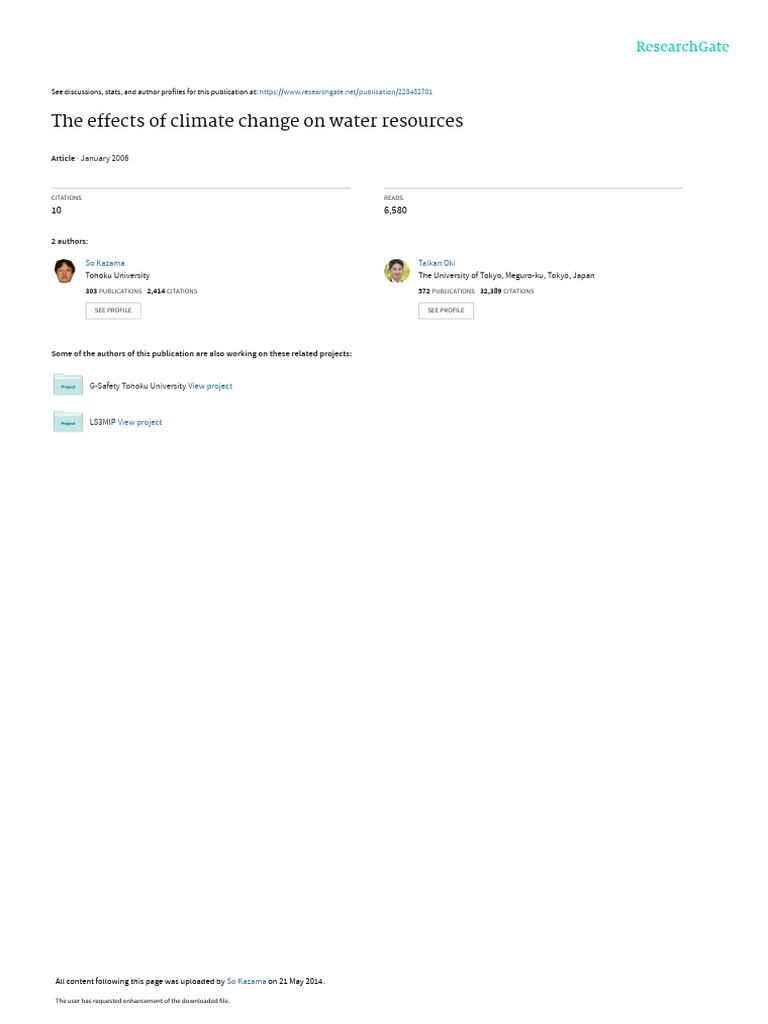 The Effects of Climate Change On Water Resources - Kazama Oki (2006) | PDF | Snow | Climate Change