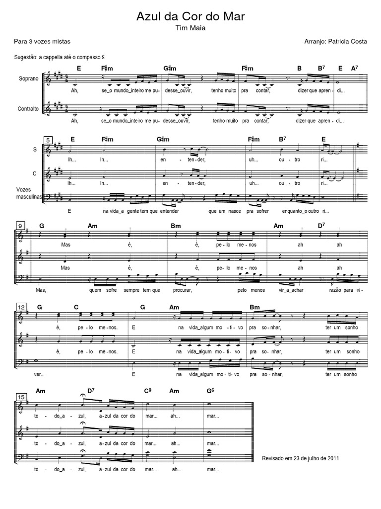 Tim Maia - Azul Da Cor Do Mar - Arranjos - Fáceis | PDF