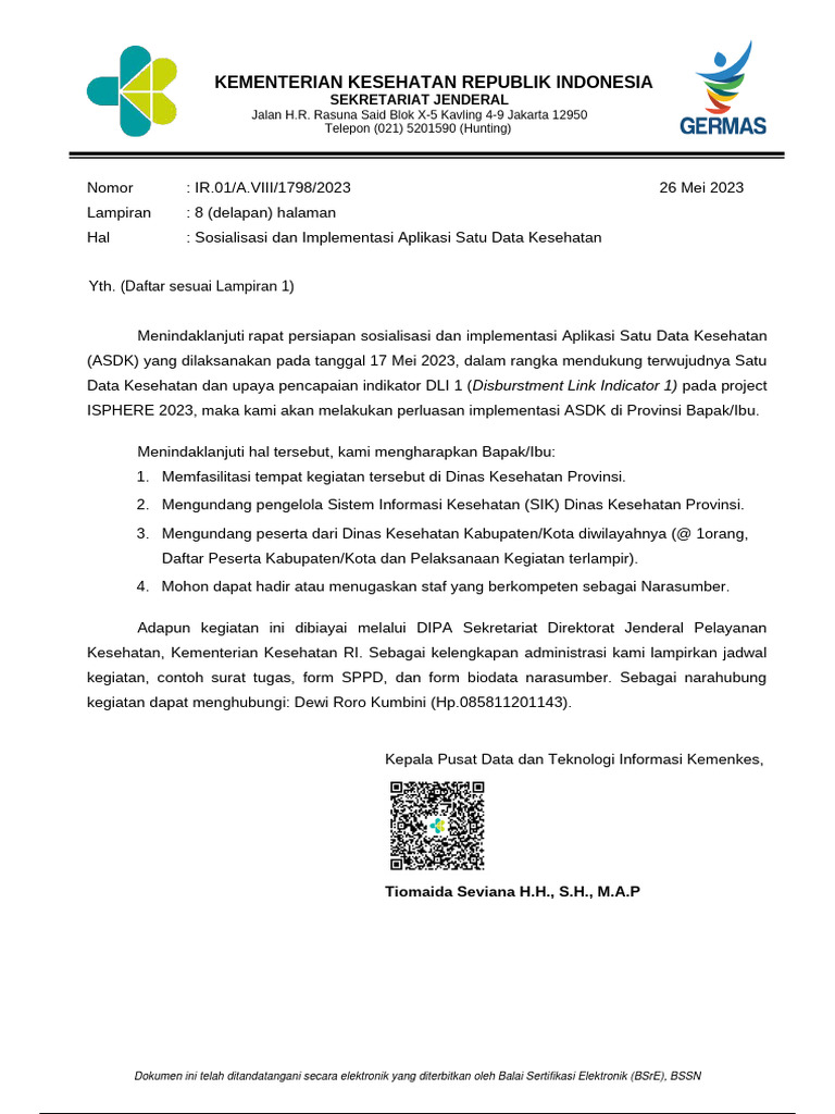 Undangan Sosialisasi ASDK Tahun 2023 | PDF