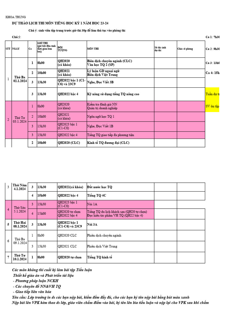 Lịch-thi-môn-tiếng-HK1-23-24-final (1) | PDF