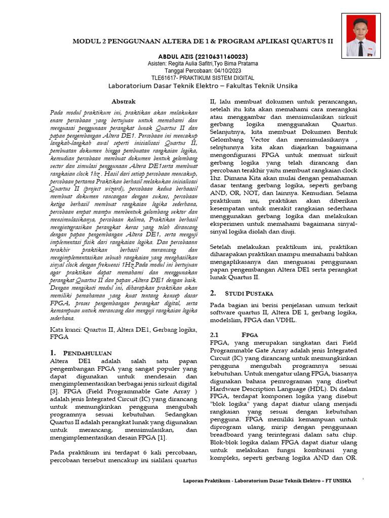 Laporan Praktikum Modul 2 Penggunaan Altera de 1 & Program Aplikasi ... Laporan Praktikum Modul 2 Penggunaan Altera de 1 & Program Aplikasi ...