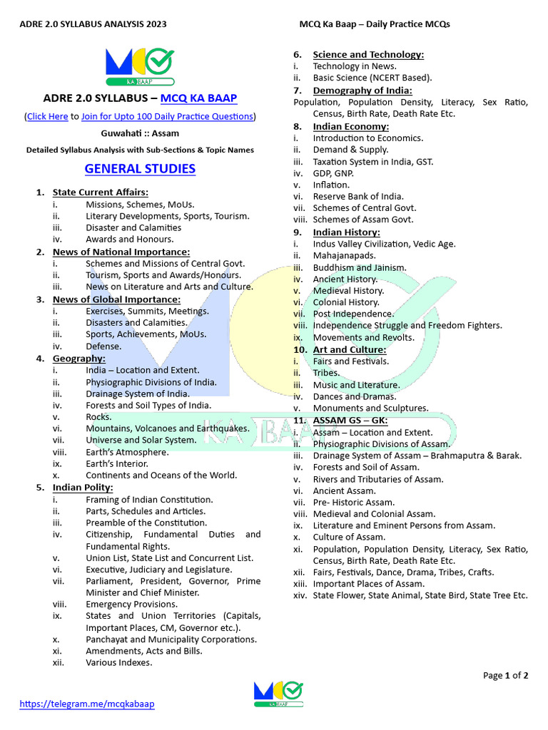 ADRE Syllabus Detailed Analysis | PDF