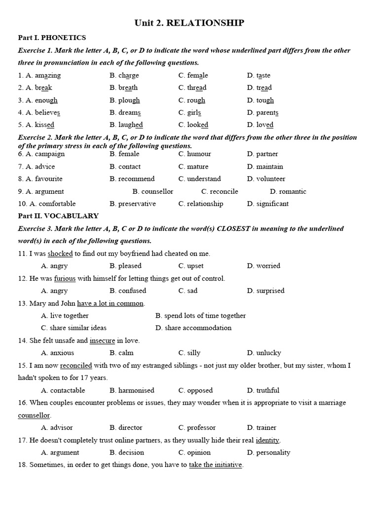 Unit 2. Relationship: Part I. Phonetics | PDF | Violence | Interpersonal Relationships