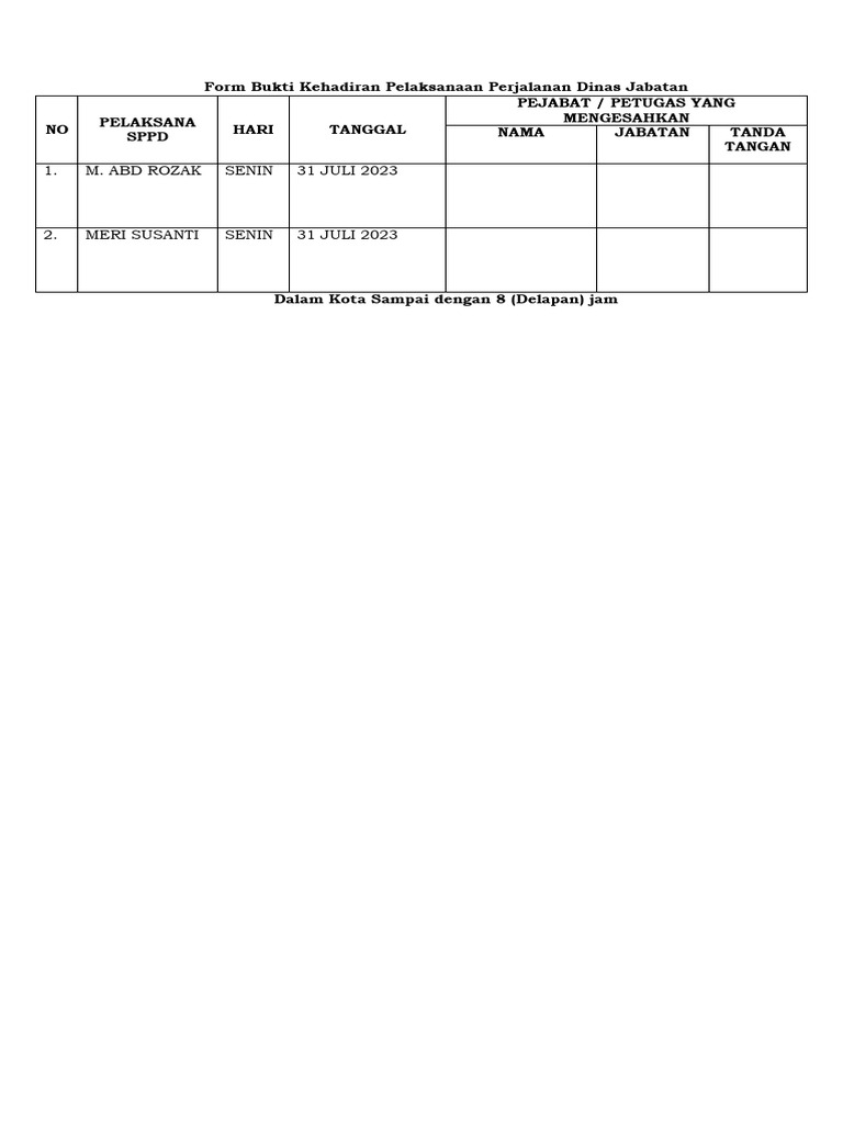 Form SPPD 8 Jam 007 | PDF