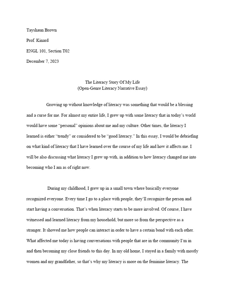 Open-Genre Literacy Narrative Essay | PDF | Literacy | Communication
