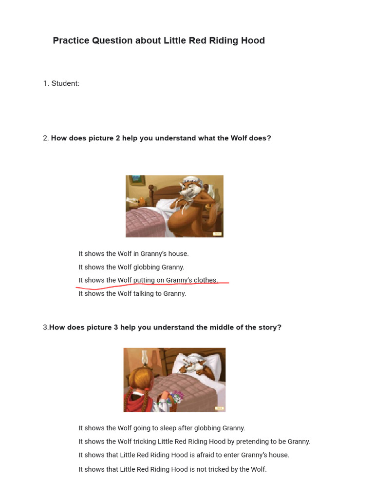 Little Red Riding Hood Comprehension Quiz | PDF | Little Red Riding Hood