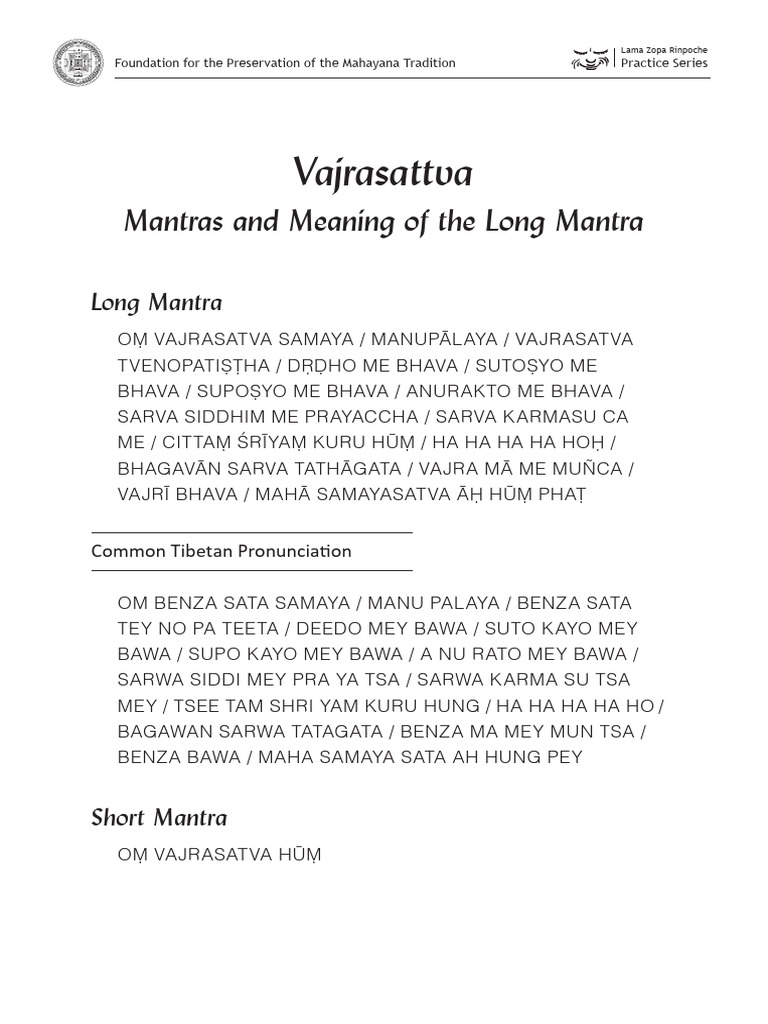 Vajrasattva Mantras Meaning A5 | PDF | Eastern Philosophy | Indian ...