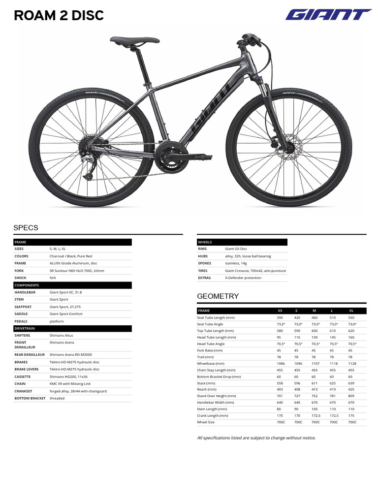 Giant-Roam-2-Disc Spec Sheet | PDF