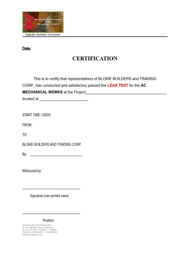 Flow Test AC MECH WORKS Certificate | PDF | Business | Finance & Money ...