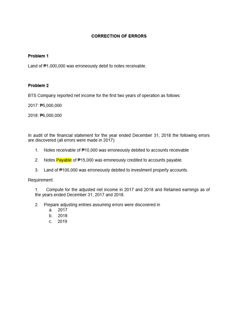 Error Correction in Financial Statements | PDF | Finance & Money Management