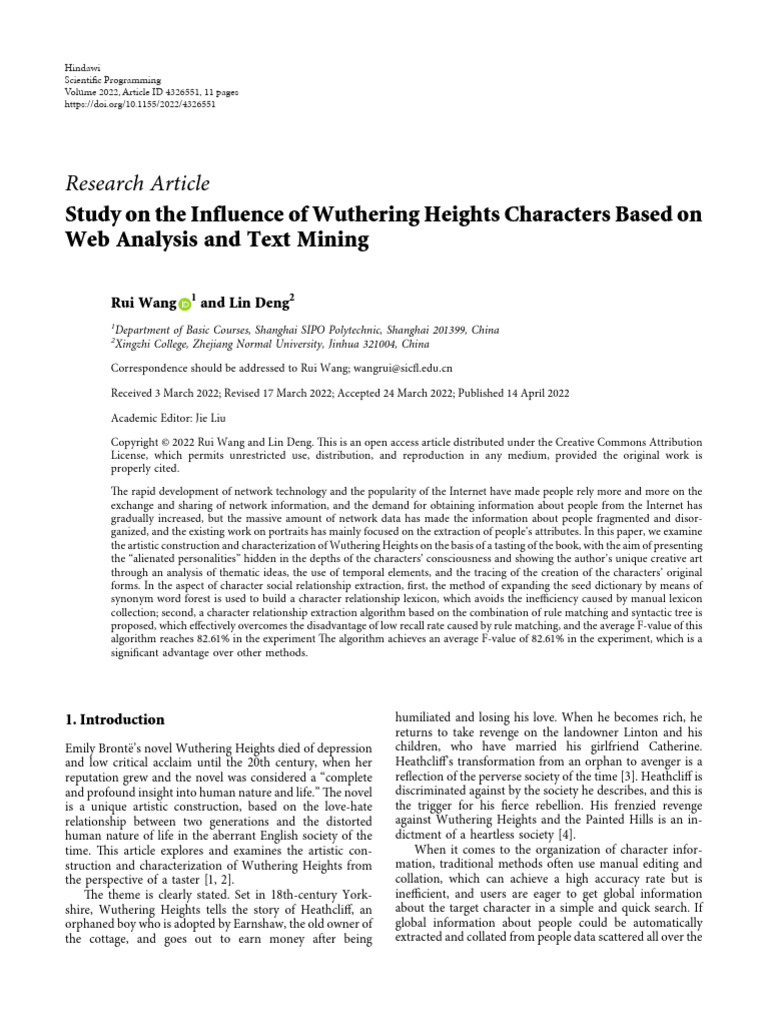 Study On The Influence of Wuthering Heights Charac | PDF | Parsing ...