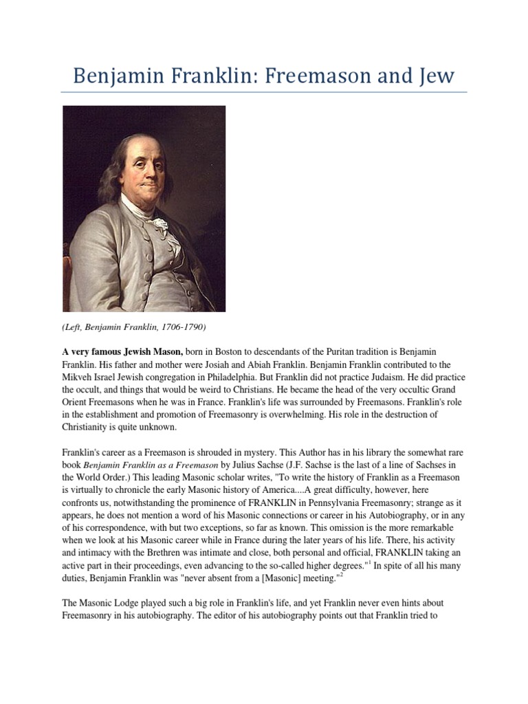 Benjamin Franklin-Freemason and Jew | PDF | Benjamin Franklin | Freemasonry