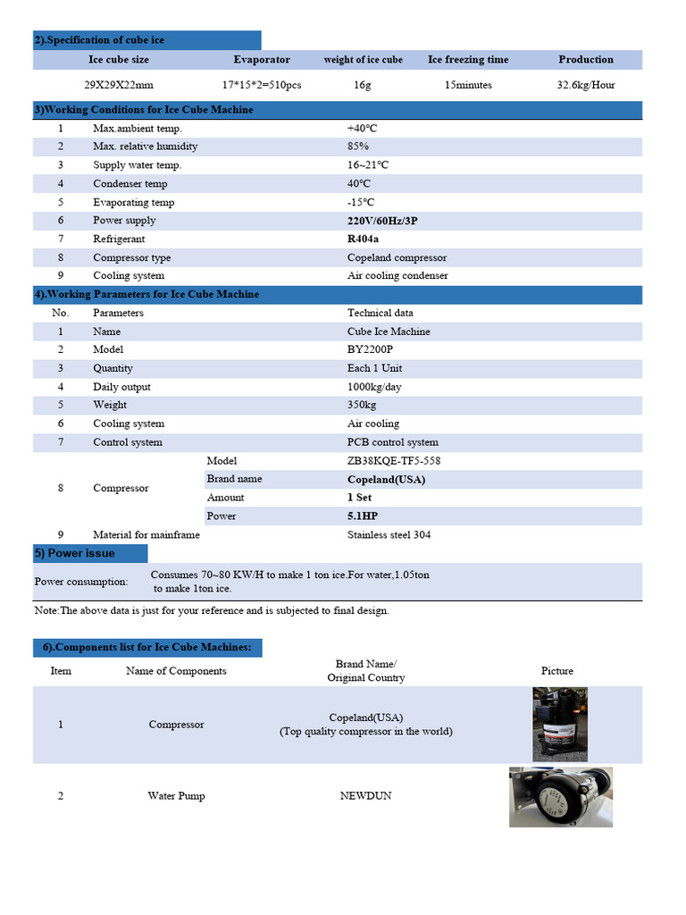 Cube Ice Machine Specifications & Parameters | PDF
