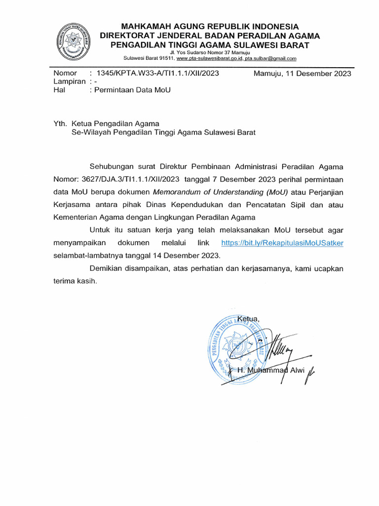Permintaan Data MoU | PDF