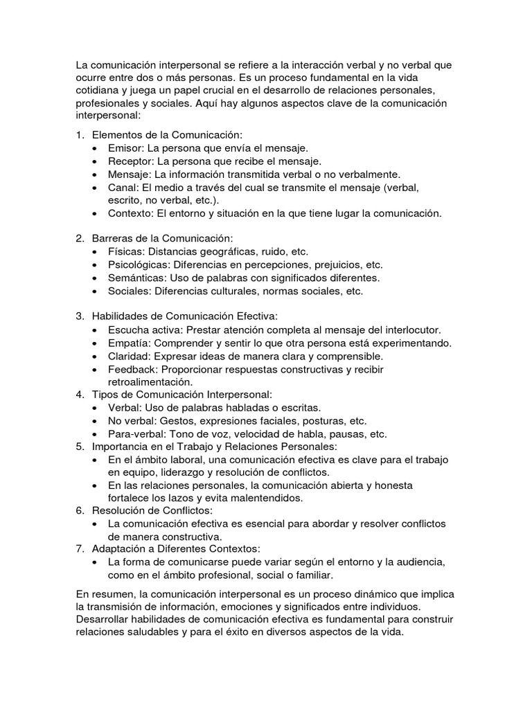 Comunicacion Interpersonal | PDF
