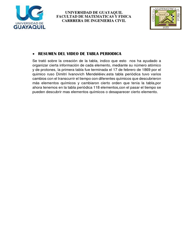 Resumen Del Video de Tabla Periodica Genesis Hidalgo | PDF