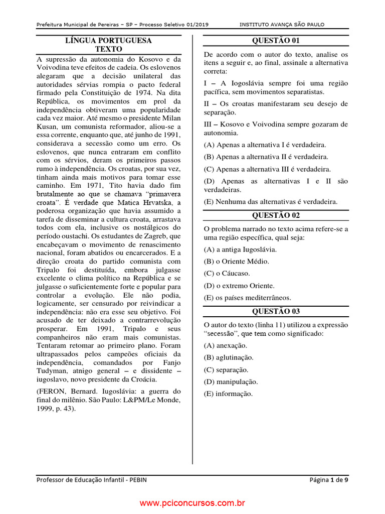 Professor de Educacao Infantil Pebin-Impressao | PDF