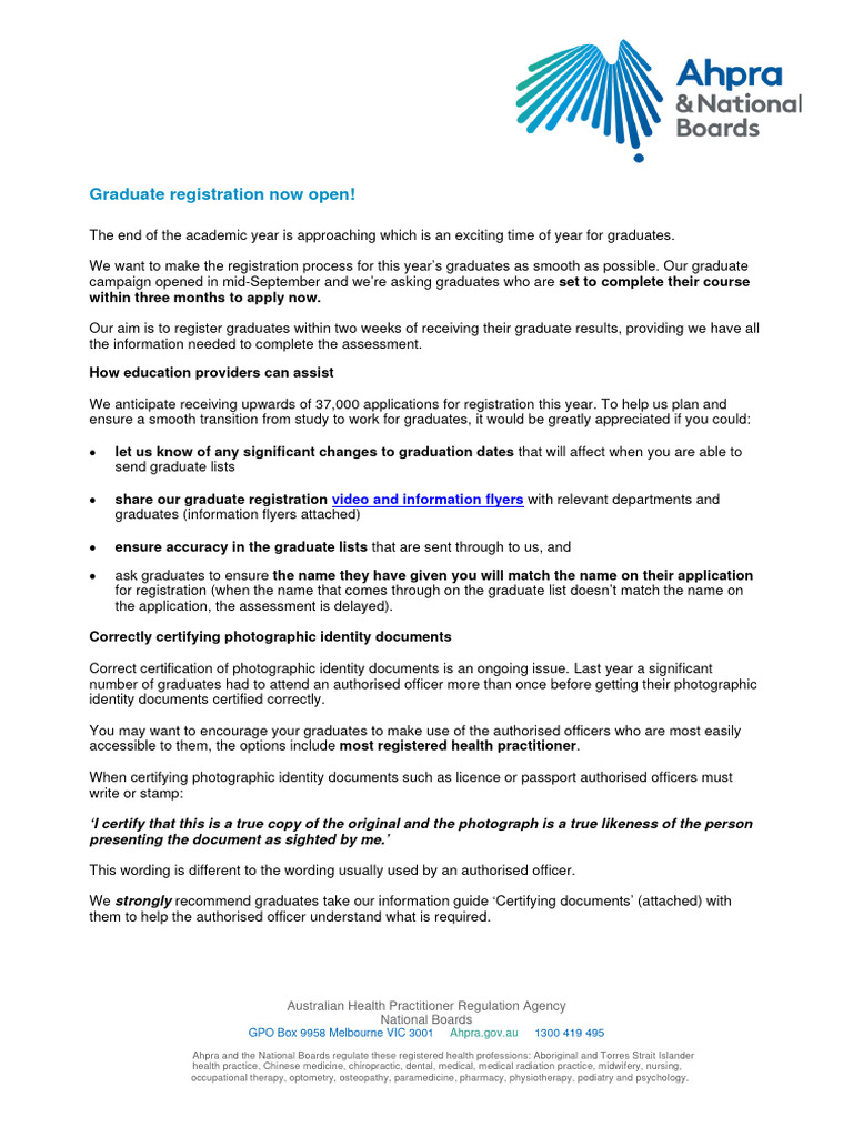 2023 Graduate Registration Information Sheet For Education Providers ...
