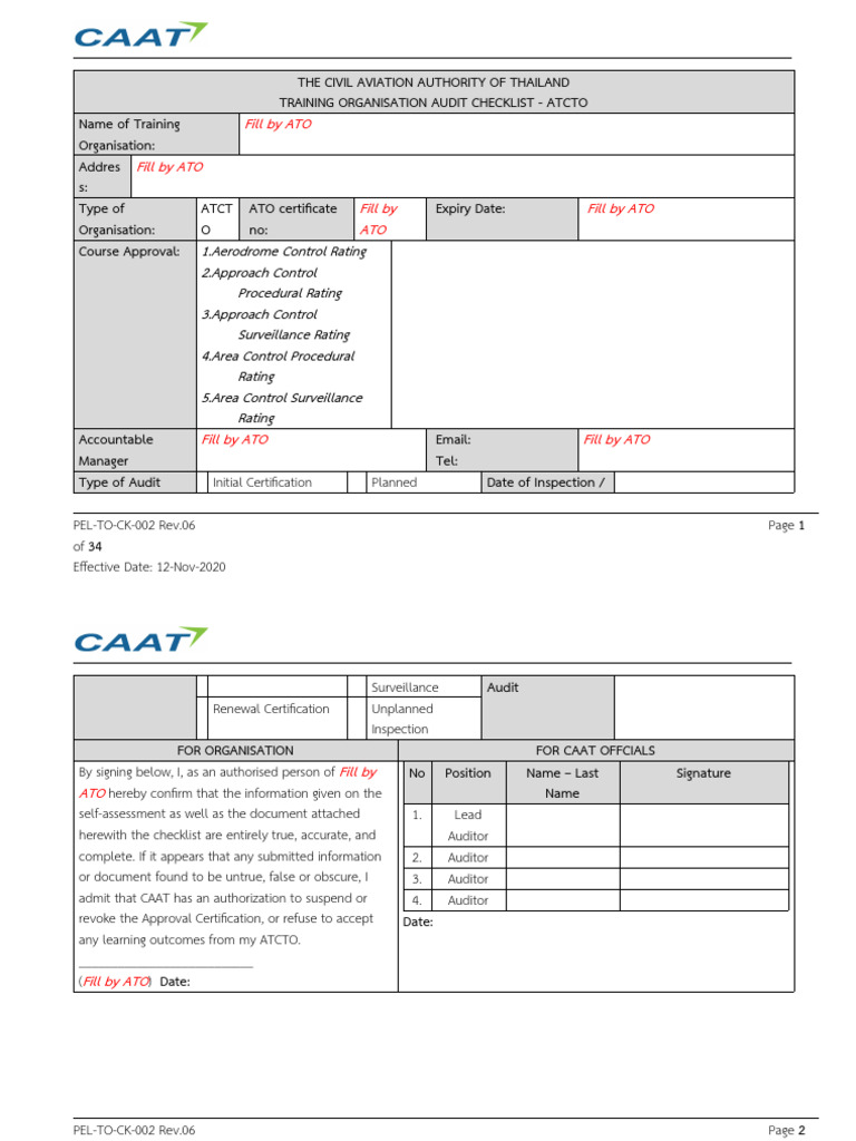 PEL To CK 002 Rev.06 ATCTO Audit Checklist | PDF | Audit | Business