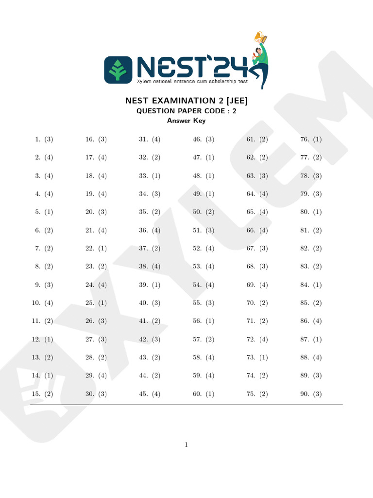 Nest 24 Examination 2 Jee Key | PDF