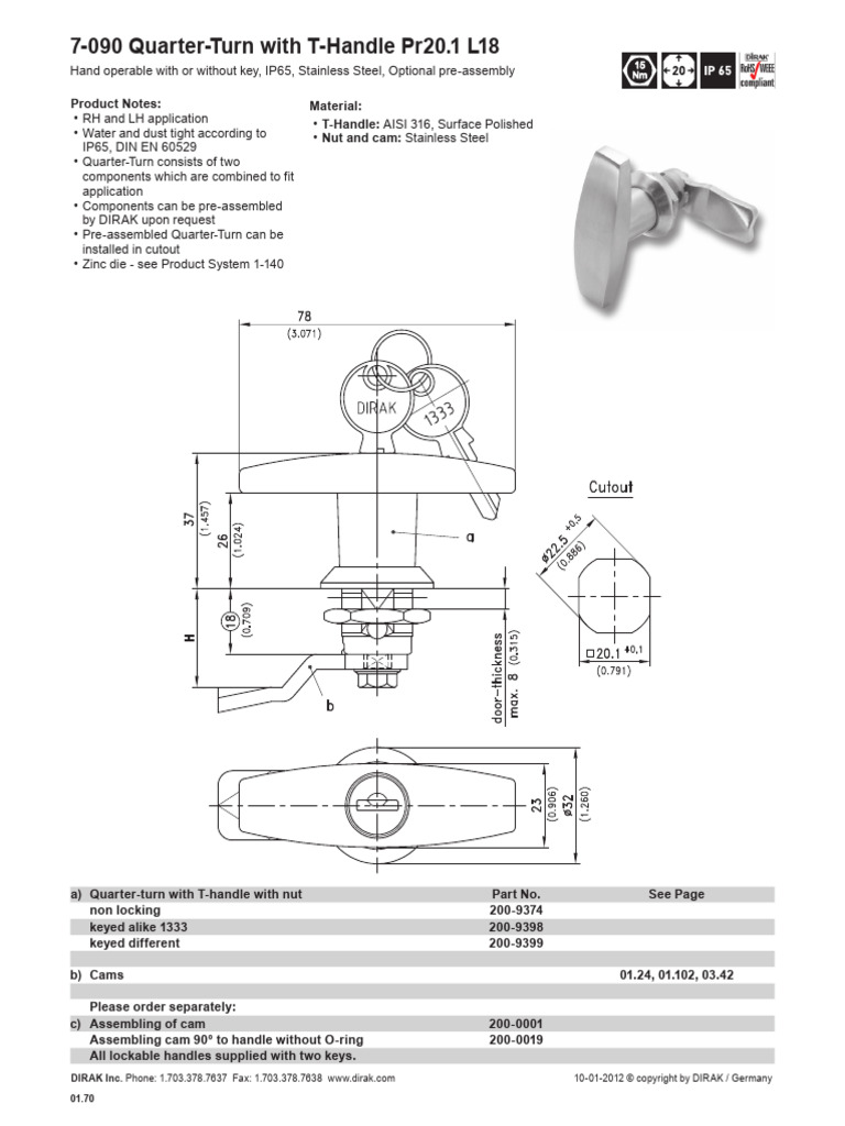 T Handle Dirak 200-9398 | PDF