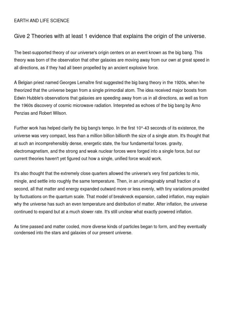 Module 1 - Assignment 1 - Give 2 Different Theories | PDF | Big Bang ...