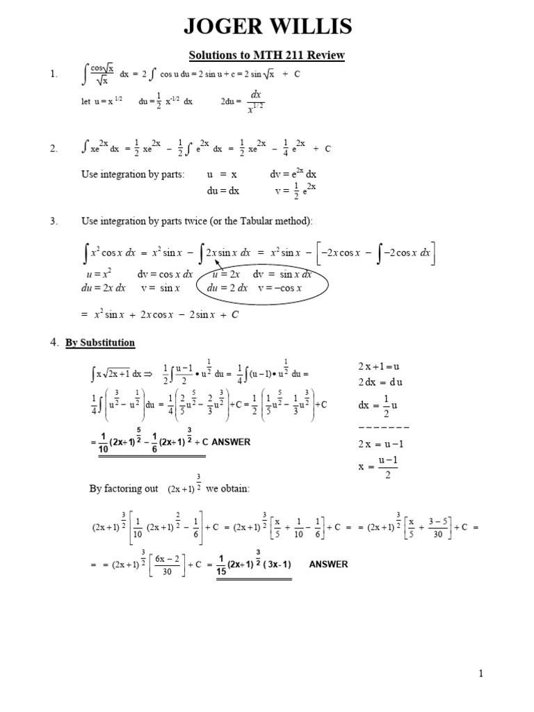 Calculus Integration Solutions | PDF